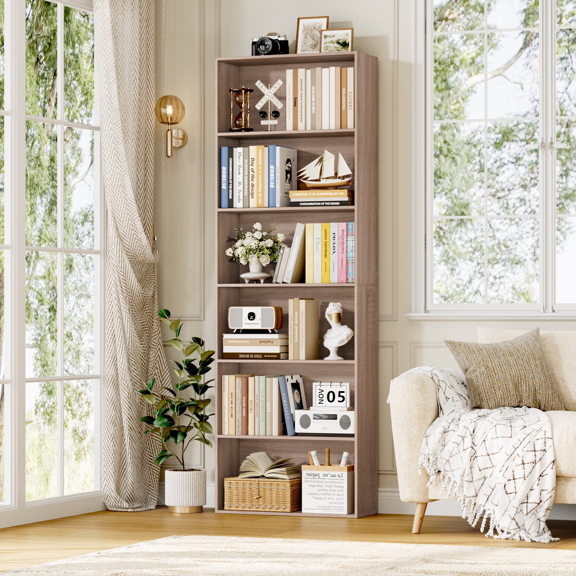 "Homfa 6-Tier Bookshelf, 70.8"" Tall, Free Standing Open Bookshelves ...