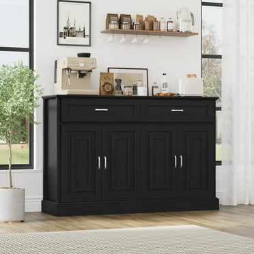 Coffee Bar Sideboard with Storage, 55" Farmhouse Buffet Cabinet with 2 ...