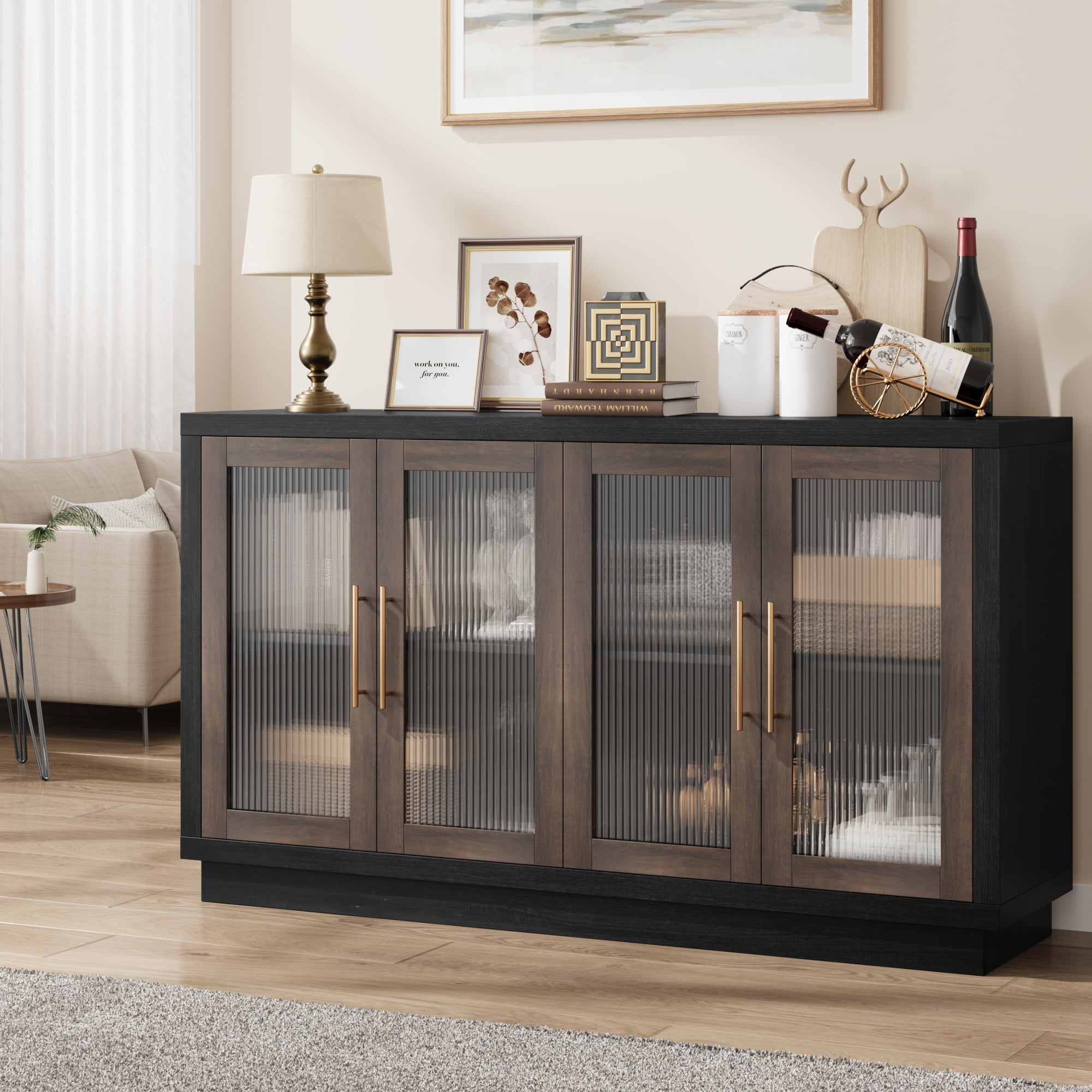 Rustic Storage Cabinet, Modern Console Table with 2 Metal Handles and 2 ...