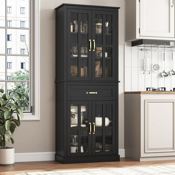 Homfa 71'' Freestanding Wooden Cabinet, Bathroom Linen with 4 Glass ...