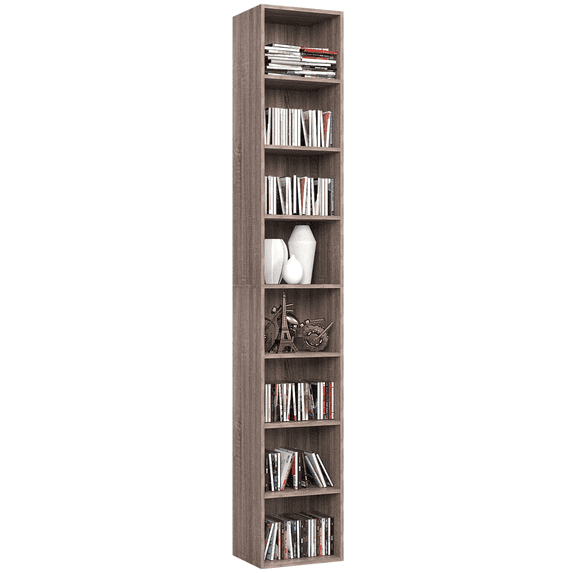 Homfa Narrow Bookcase with 8 Shelves, CD DVD Media Storage Cubes, Dark ...