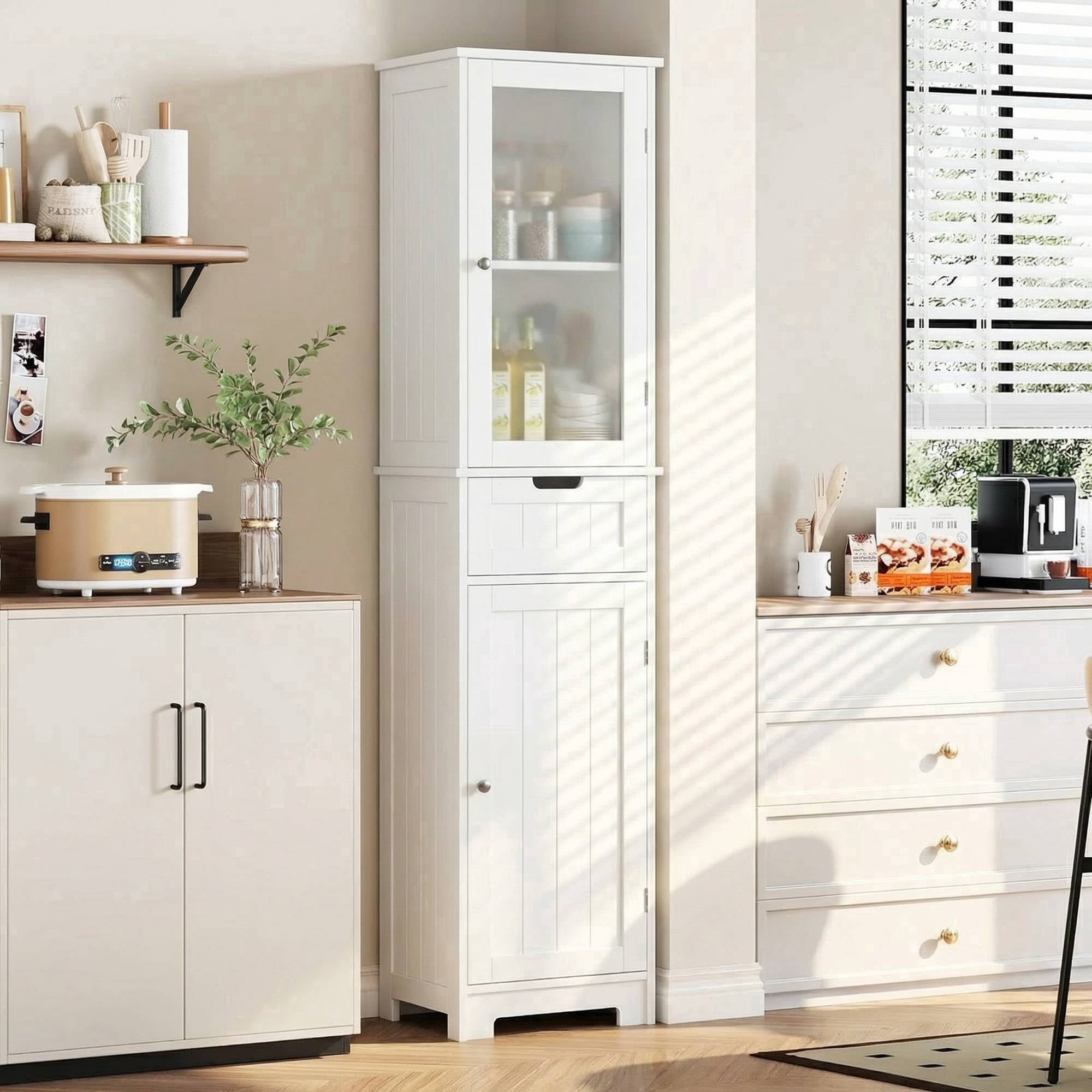 Homfa Narrow Kitchen Pantry Storage Cabinet, 67" Slim White Pantry ...