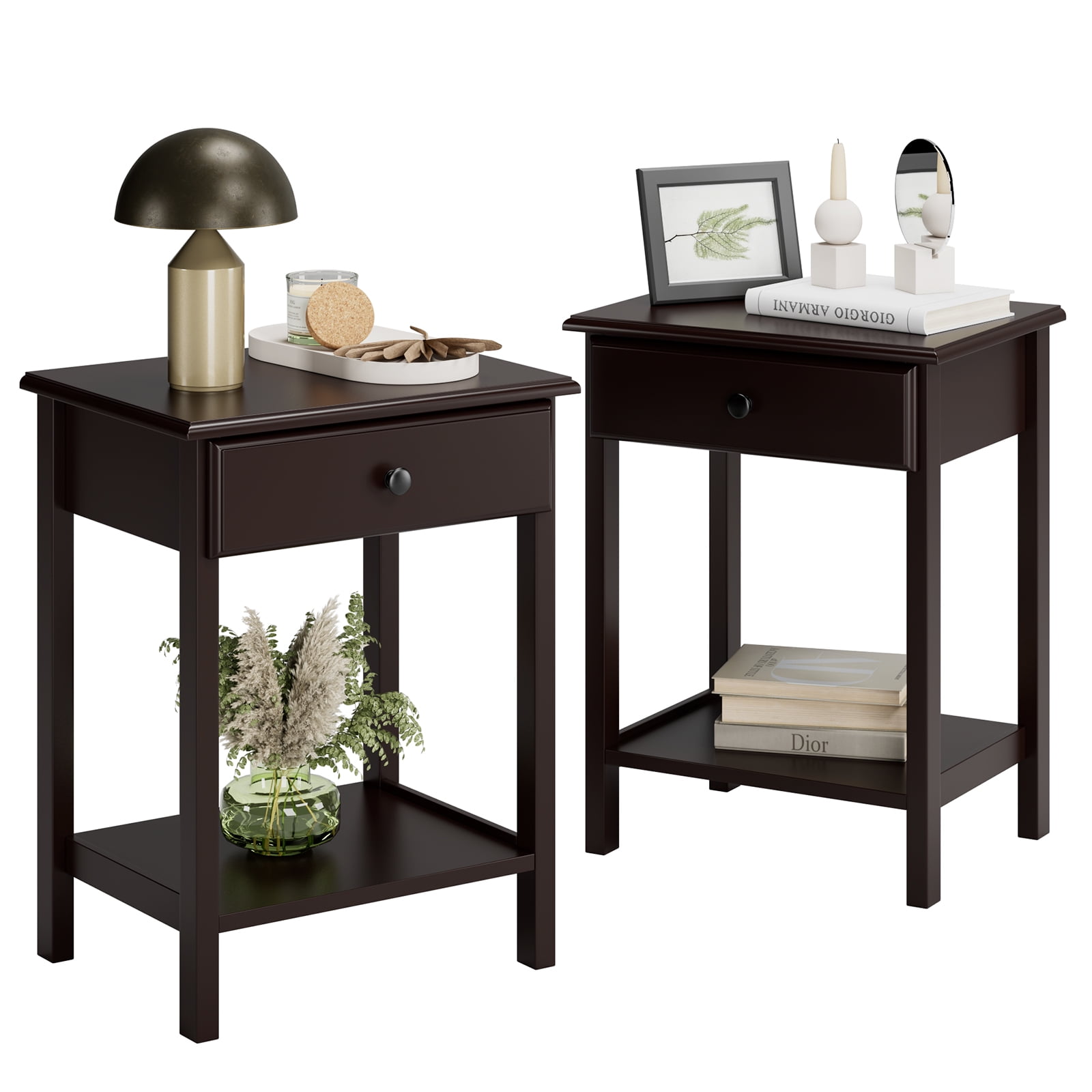 Homfa Small Side Night Stand with Drawer, Wooden Bedside Table, Set of ...