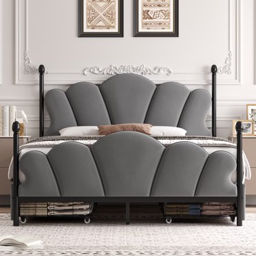 Homfa Full Size Bed Frame with Storage, 4 Drawers, Button Tufted ...