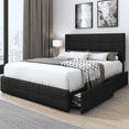 Homfa Queen Size 4 Storage Drawers Bed Frame, Square Tufted Upholstered ...