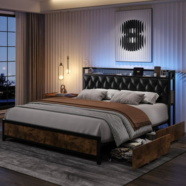 Homfa Full Size LED Bed Frame with Outlets and USB Ports, Modern ...