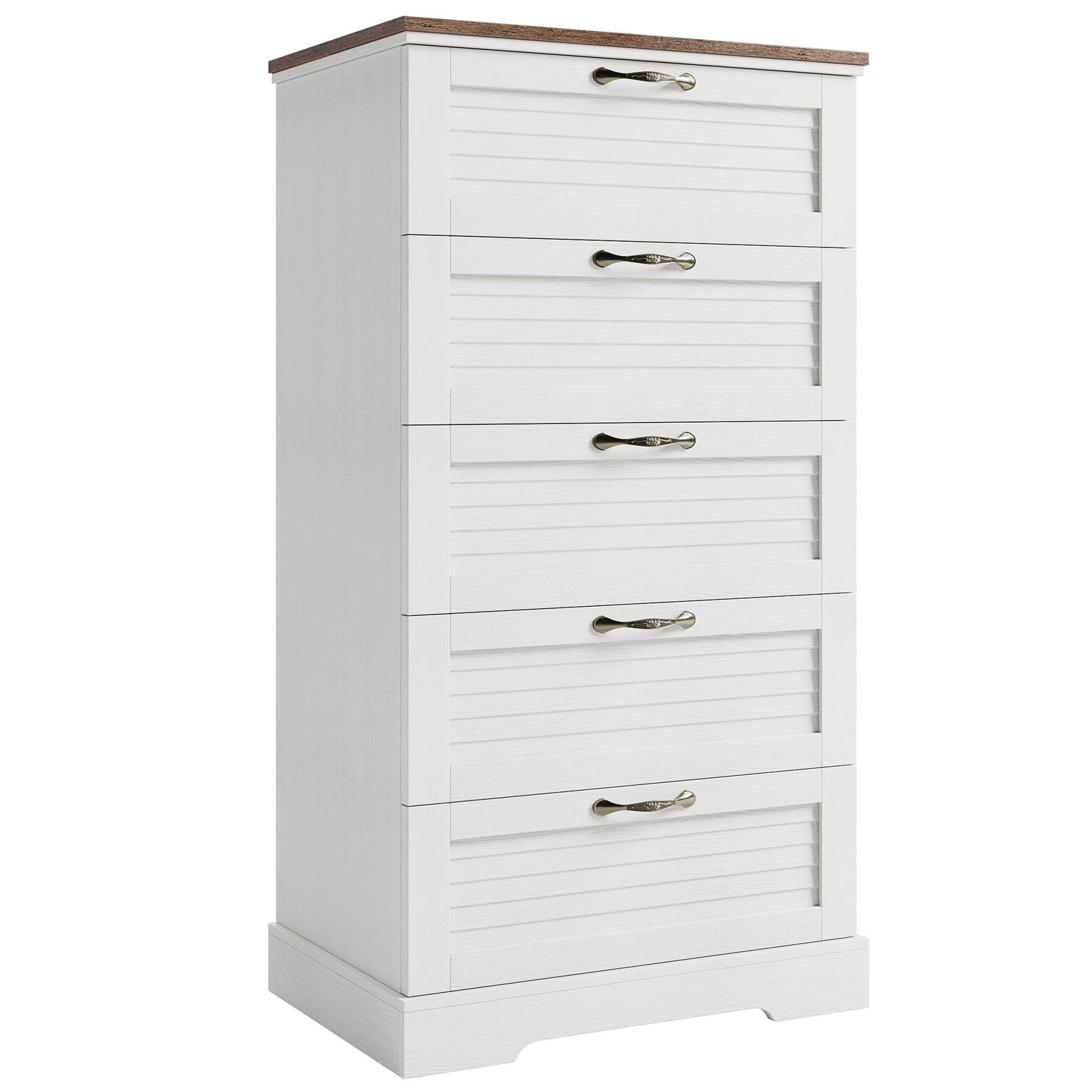 Homfa Shutter Oakwood Dresser, 23.6"W Chest of Drawers, Wooden 5 Drawer ...