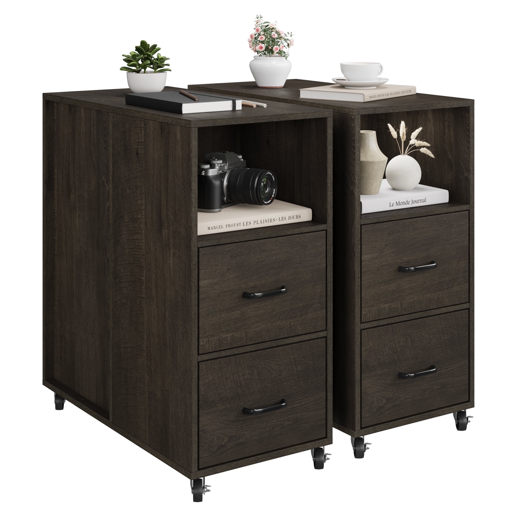 Homfa Side Table with 2 Drawers, 2PCS Mobile File Cabinet Nightstand ...