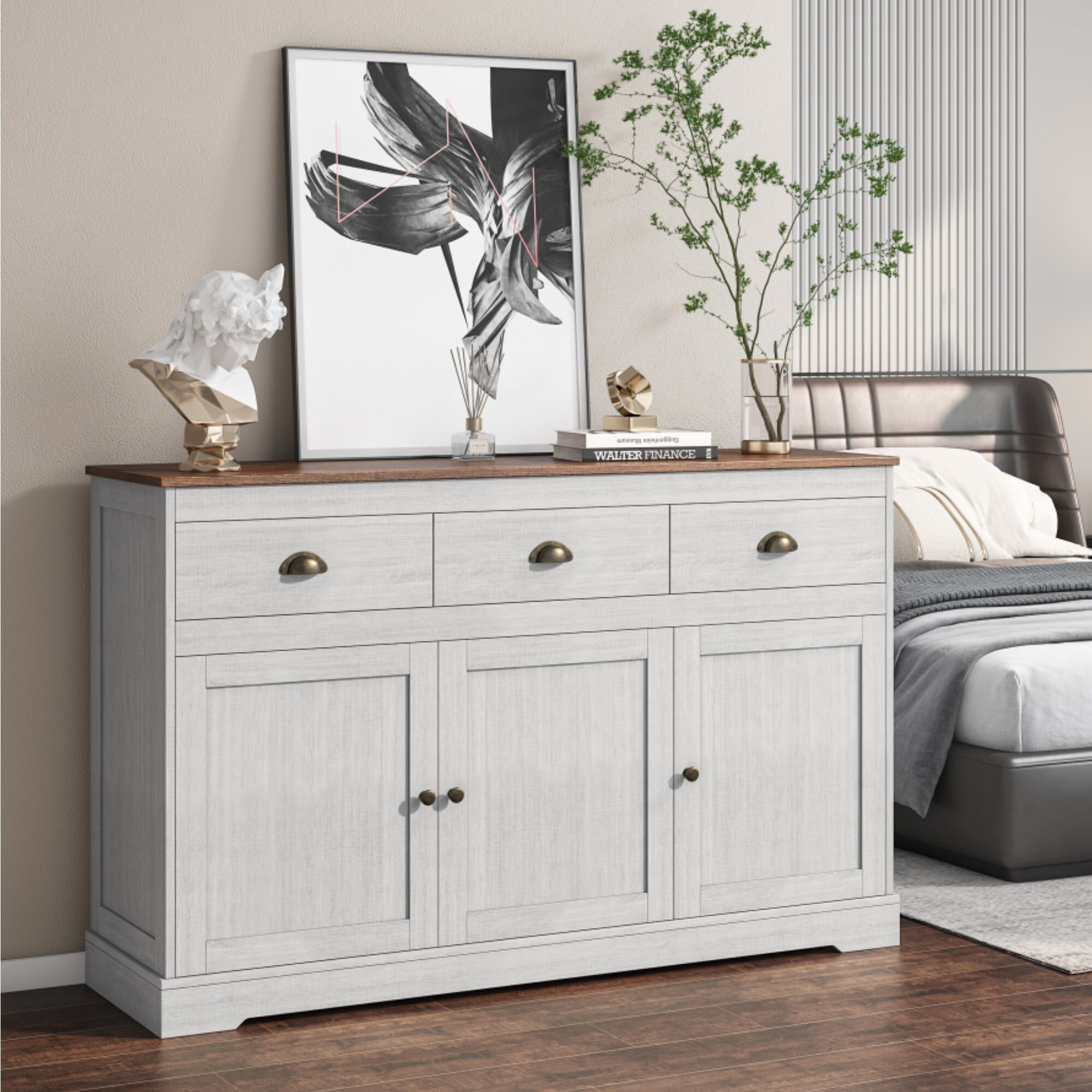 Homfa Kitchen Pantry Cupboard, Free-standing Sideboard Cabinet with 3 ...