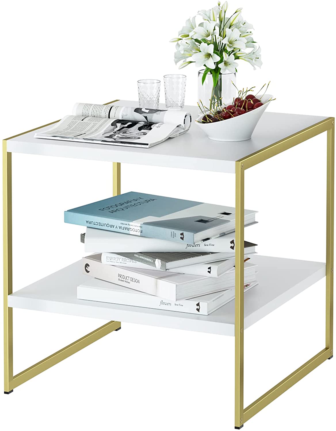 2-Tier End Table,Wooden Square Side Table with Storage Shelf,Modern ...