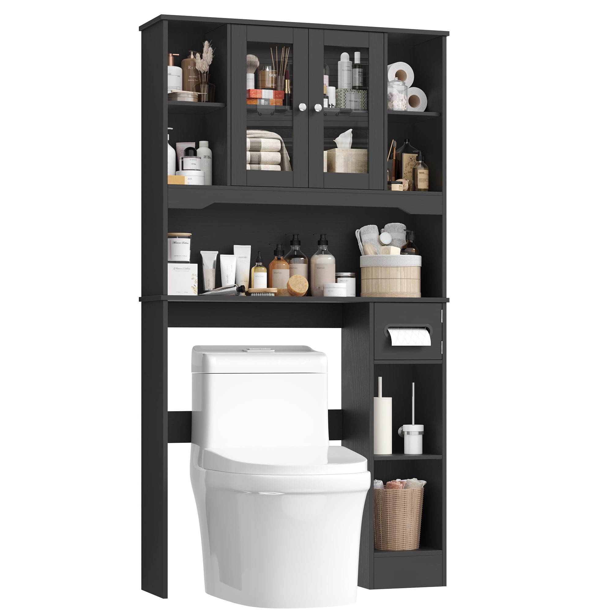 Homfa Over The Toilet Storage Cabinet with Toilet Paper Holder Stand ...