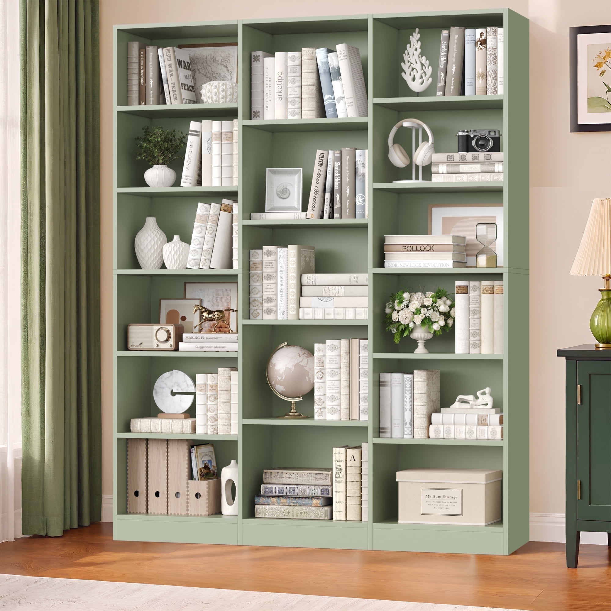 Homfa Triple Row 6-tier Bookcases Floor Standing, 17 Display Storage Cubicles, 73 in Tall ...