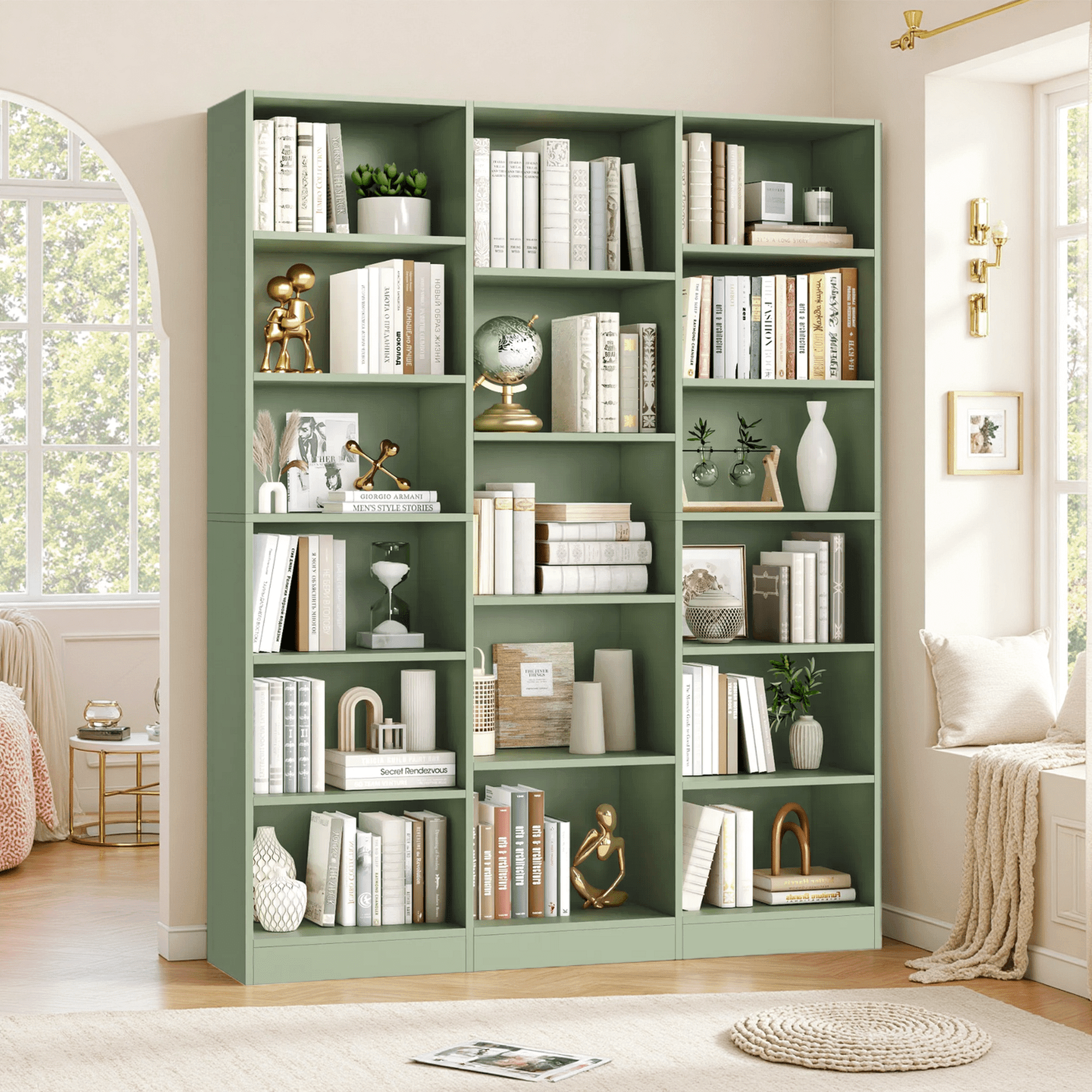 Homfa Triple Row 6-tier Bookshelf, 74 in Tall Bookshelf with 17 Open ...