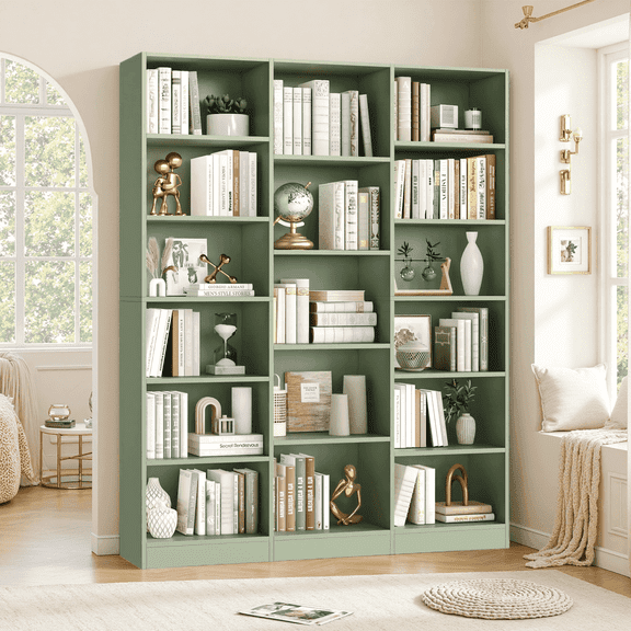 Homykic Bamboo Triple Wide Bookshelves and Bookcases, 6-Tier Shallow ...