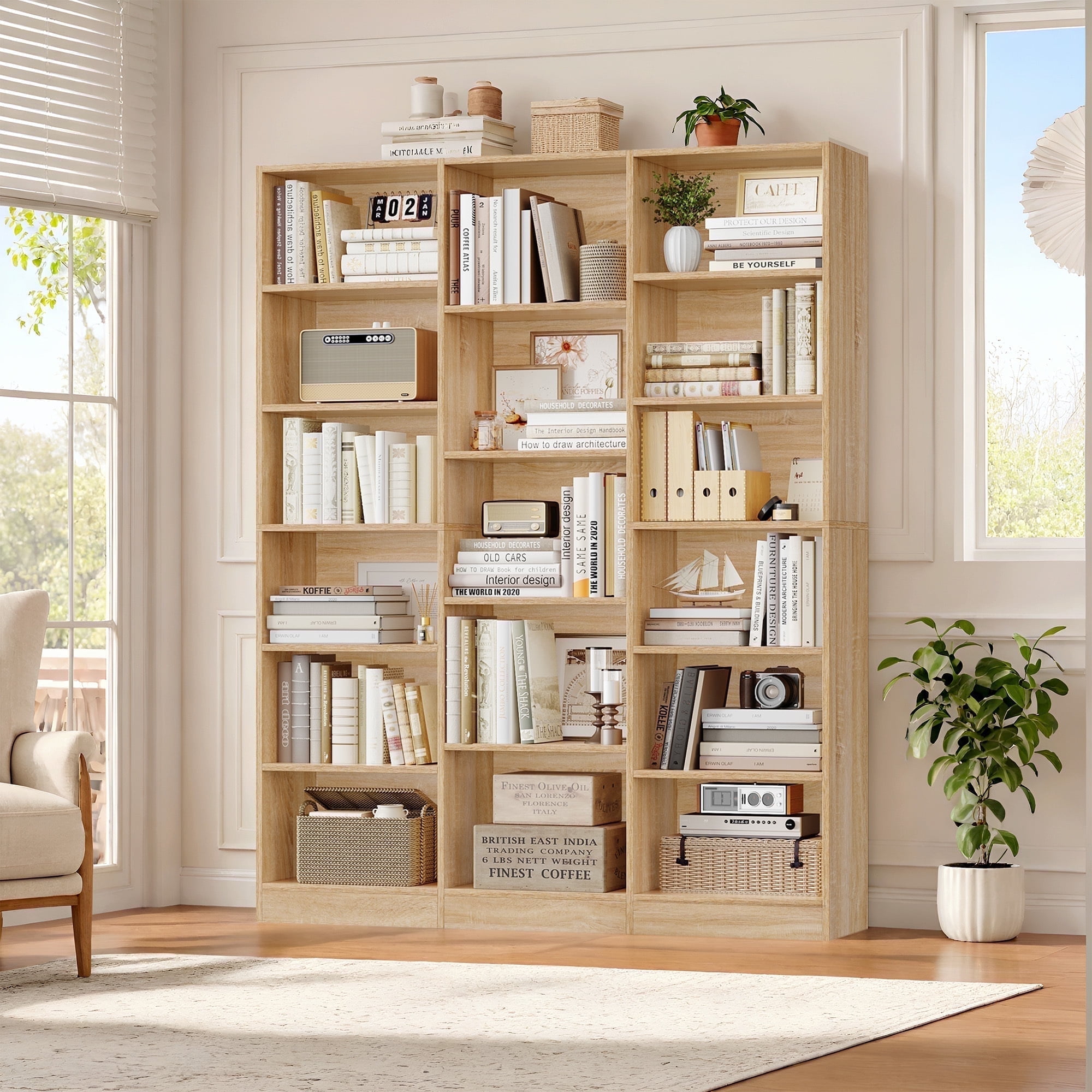 Homfa Triple Row 6-tier Bookcases Floor Standing, 17 Display Storage ...