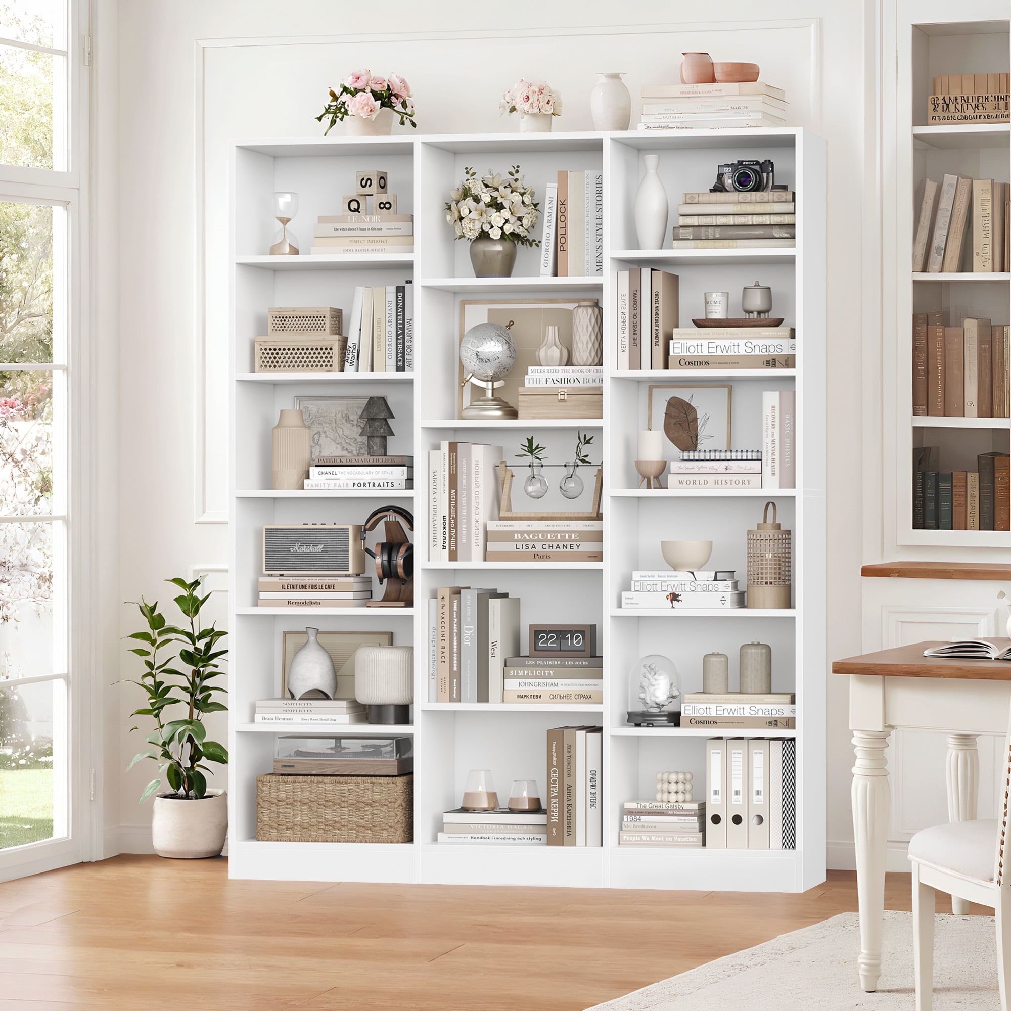 Homfa Triple Row 6-tier Bookcases Floor Standing, 17 Display Storage ...