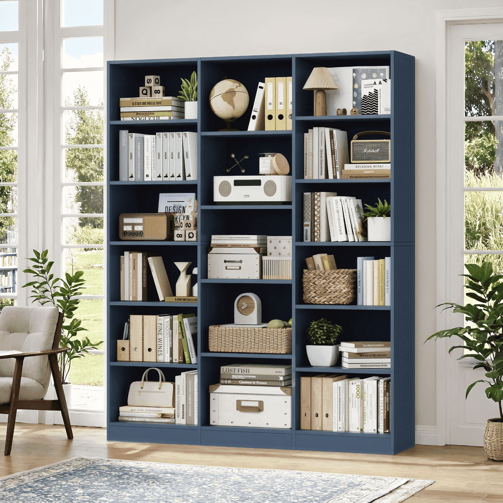 Homfa Triple Row 6-tier Bookshelf, 74 in Tall Bookshelf with 17 Open ...
