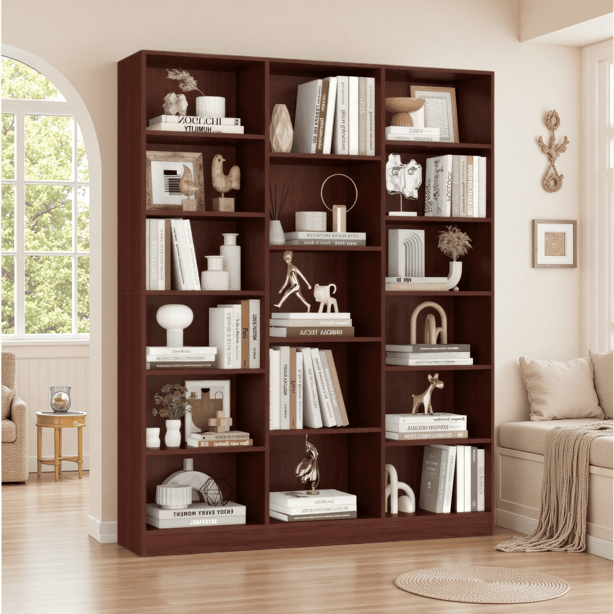Homfa Triple Row 6-tier Bookshelf, 74 in Tall Bookshelf with 17 Open ...