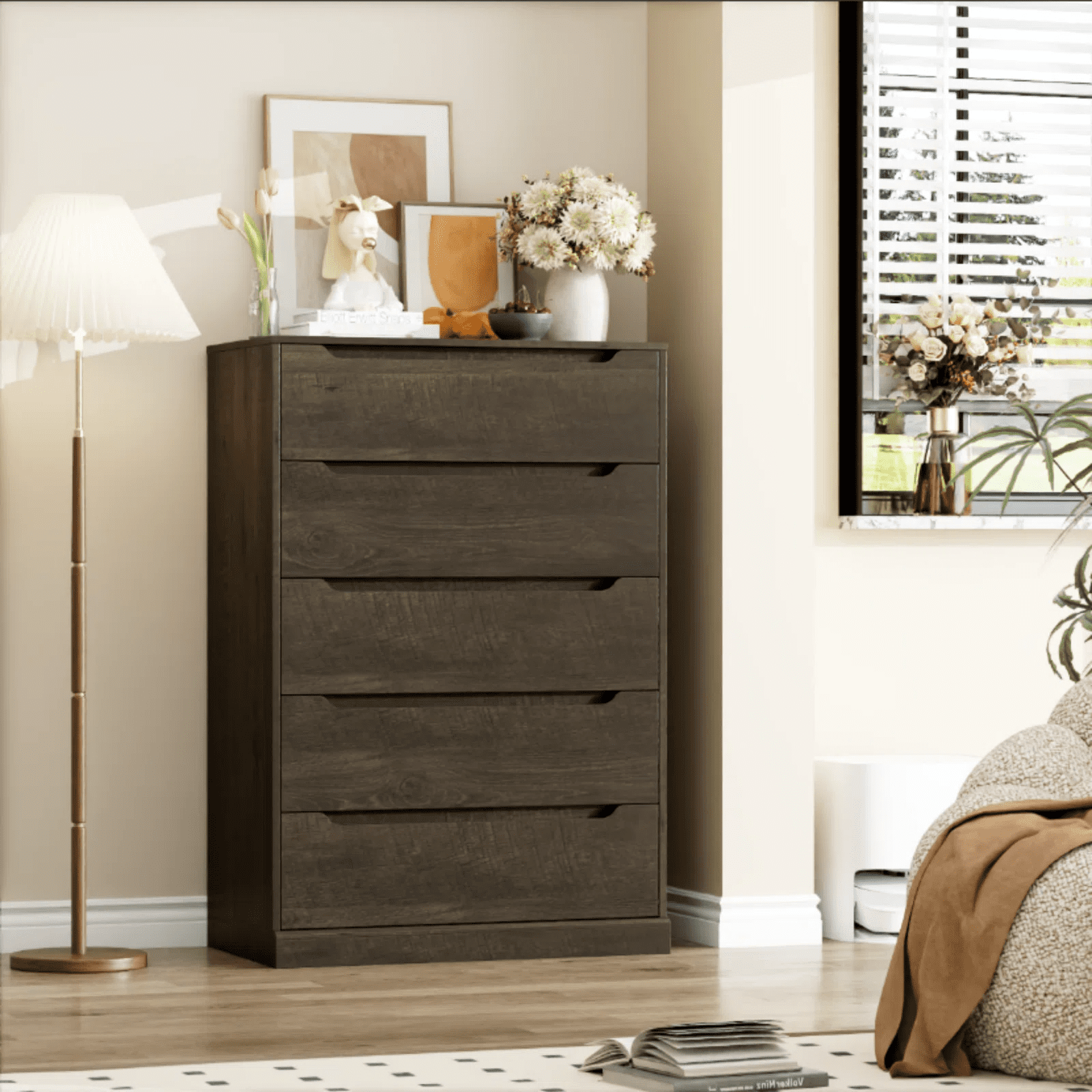 Homfa Vertical 5 Drawer Dresser, Wood Storage Cabinet with Upgraded ...