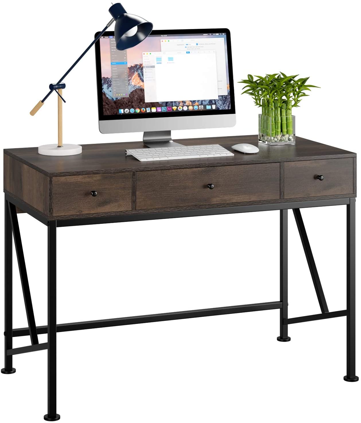 Bowery Hill Wood Home Office Computer Desk with Tower Drawer in Brushed ...
