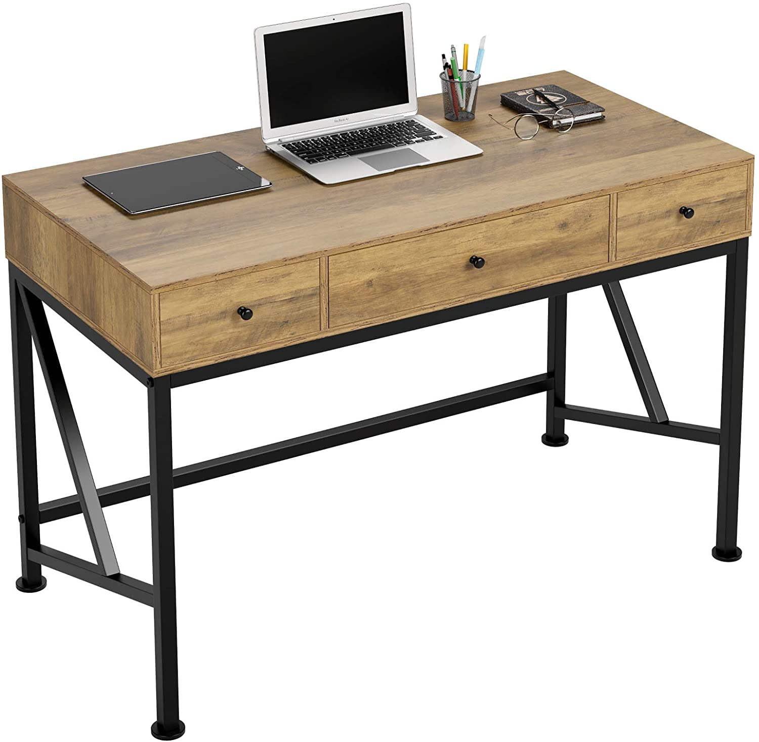 Homfa Modern Writing Desk with Drawers, Solid Wood Computer Desk ...