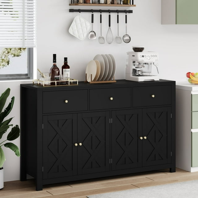 Homfa 3 Drawers Farmhouse Storage Cabinet, Wood Kitchen Sideboard ...