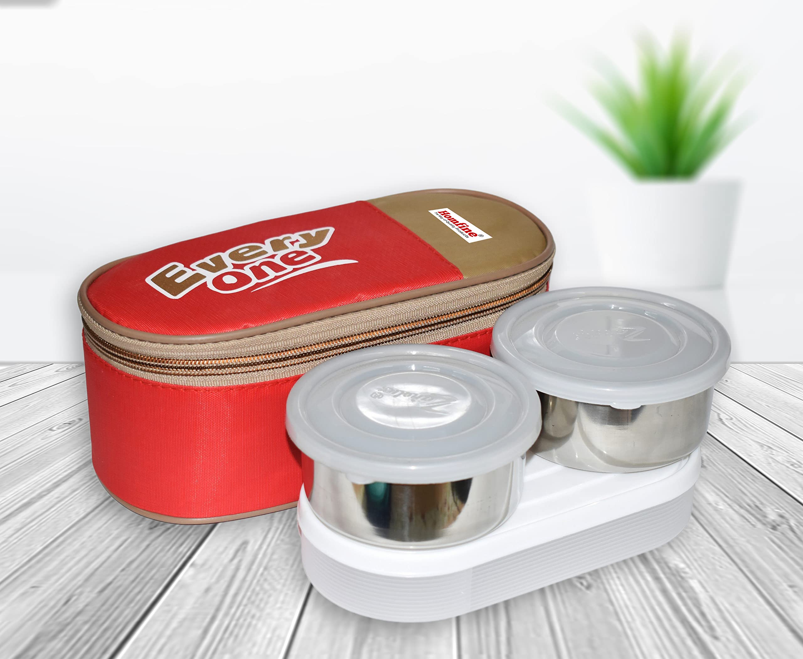 Homfine Lunch Box With 3 Containers Stainless Steel And Plastic ...