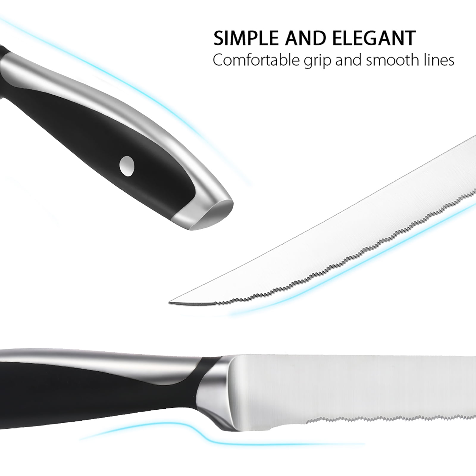 Homgeek 6 Piece Cutter Micro Serrated Steak Cutting Tool Set Heavy Duty ...