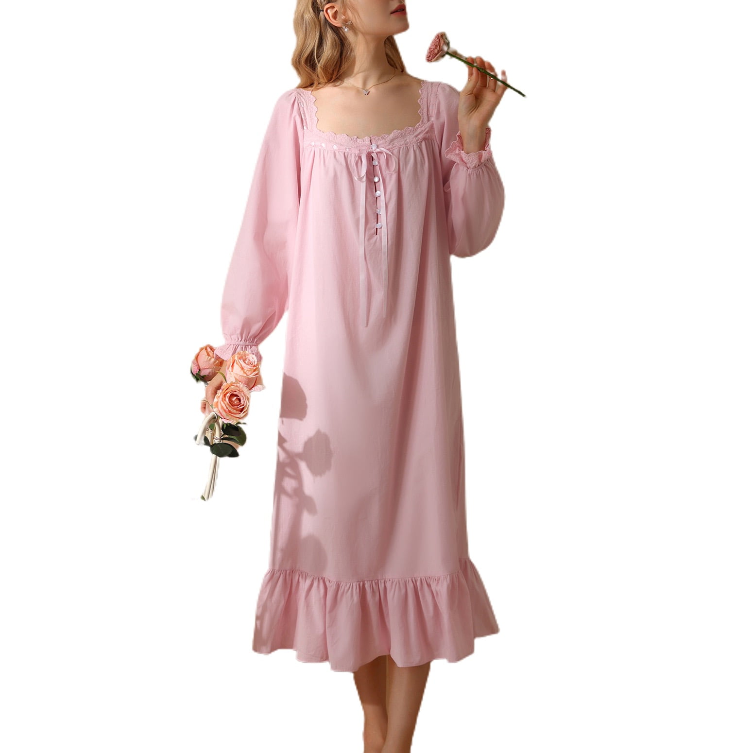 Defitshape Women's 100 Cotton Nightgown Vintage Victorian Princess Long ...