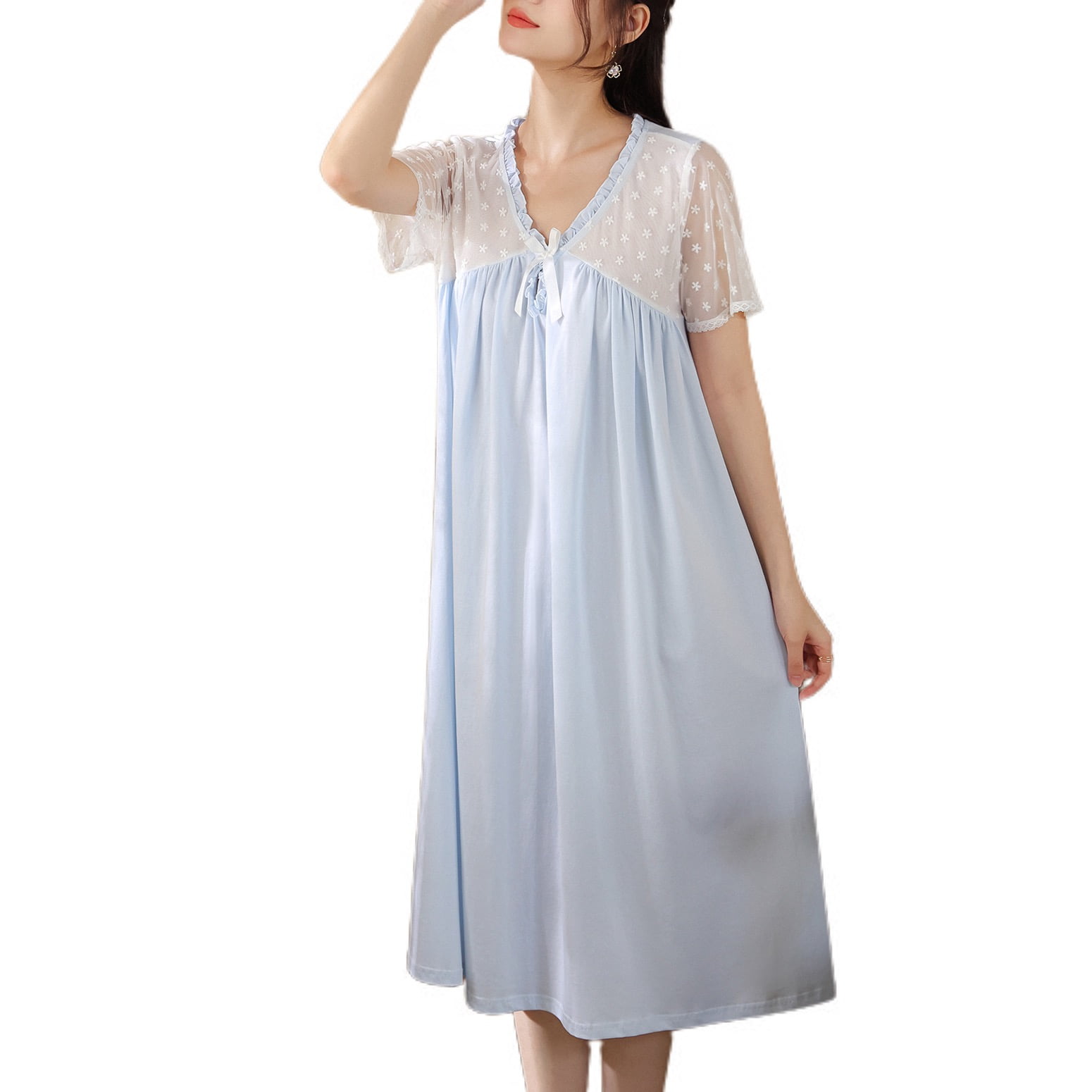 Defitshape Women's Cotton Nightgown Short Sleeve Soft Victorian ...
