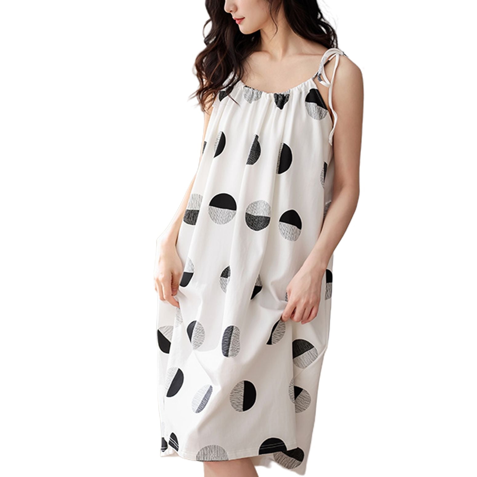 Defitshape Women's Cotton Nightgown Sleeveless Pajama Dress Cute Long ...