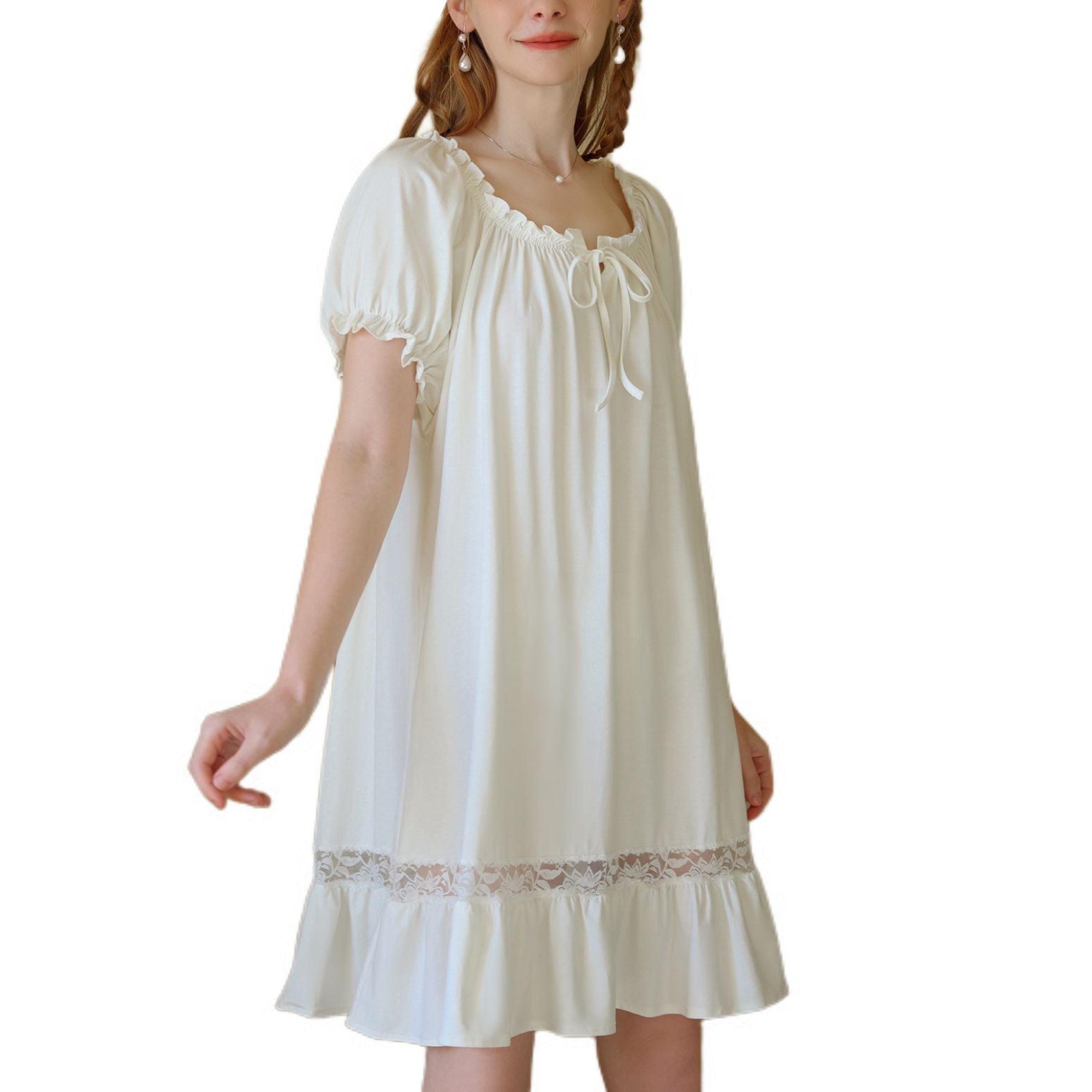 Homgro Women's Cotton Pajama Dress Cute Summer Short Sleeve Ruffle ...