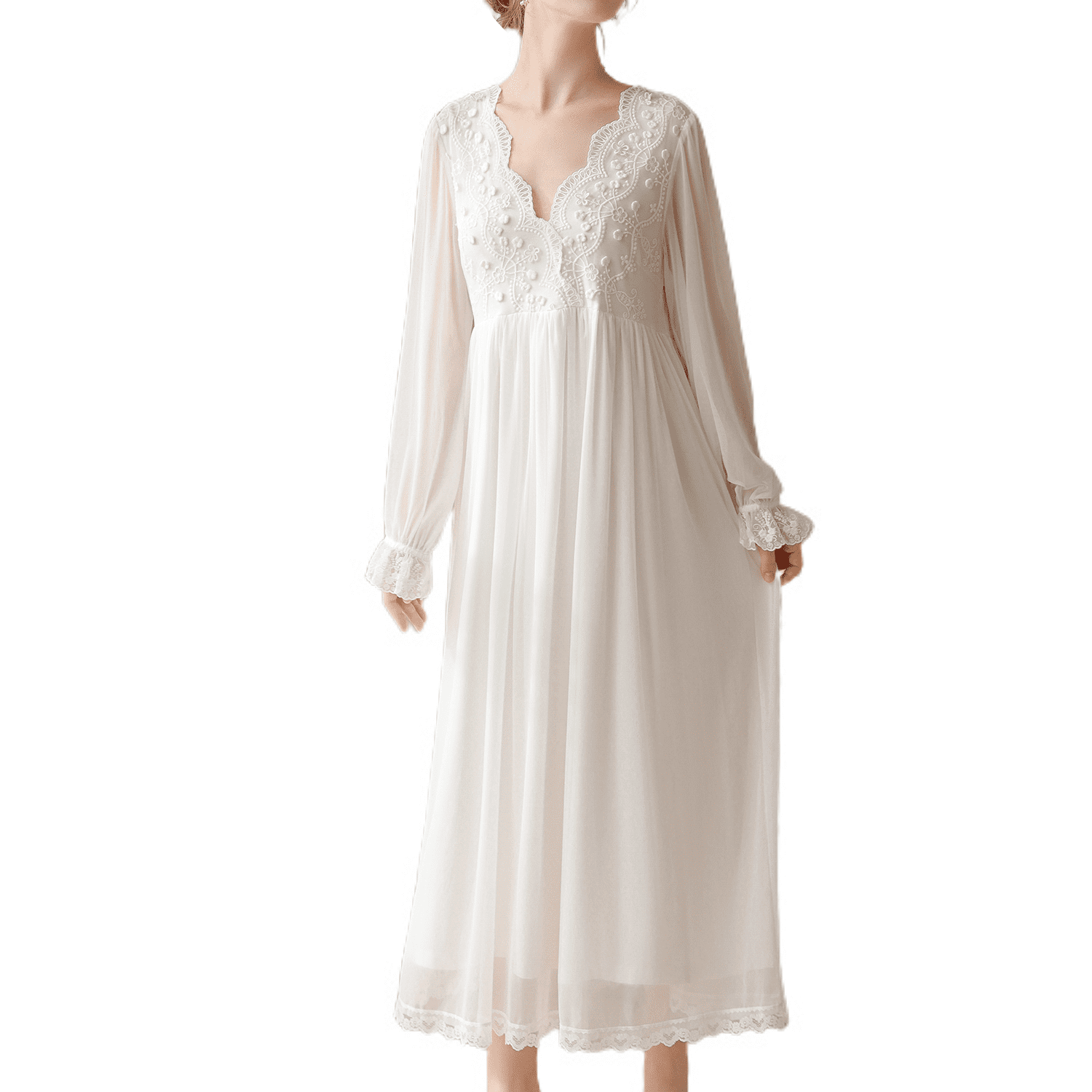Defitshape Women's Cotton Victorian Nightgown Ladies Long Sleeve ...