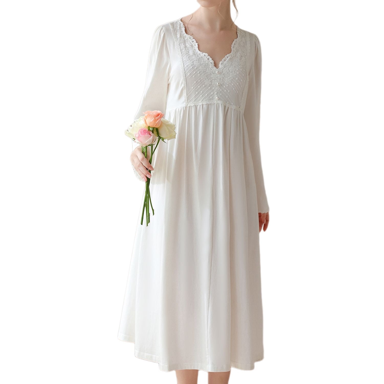 Defitshape Women's Cotton Victorian Nightgown Ladies Soft Lace ...
