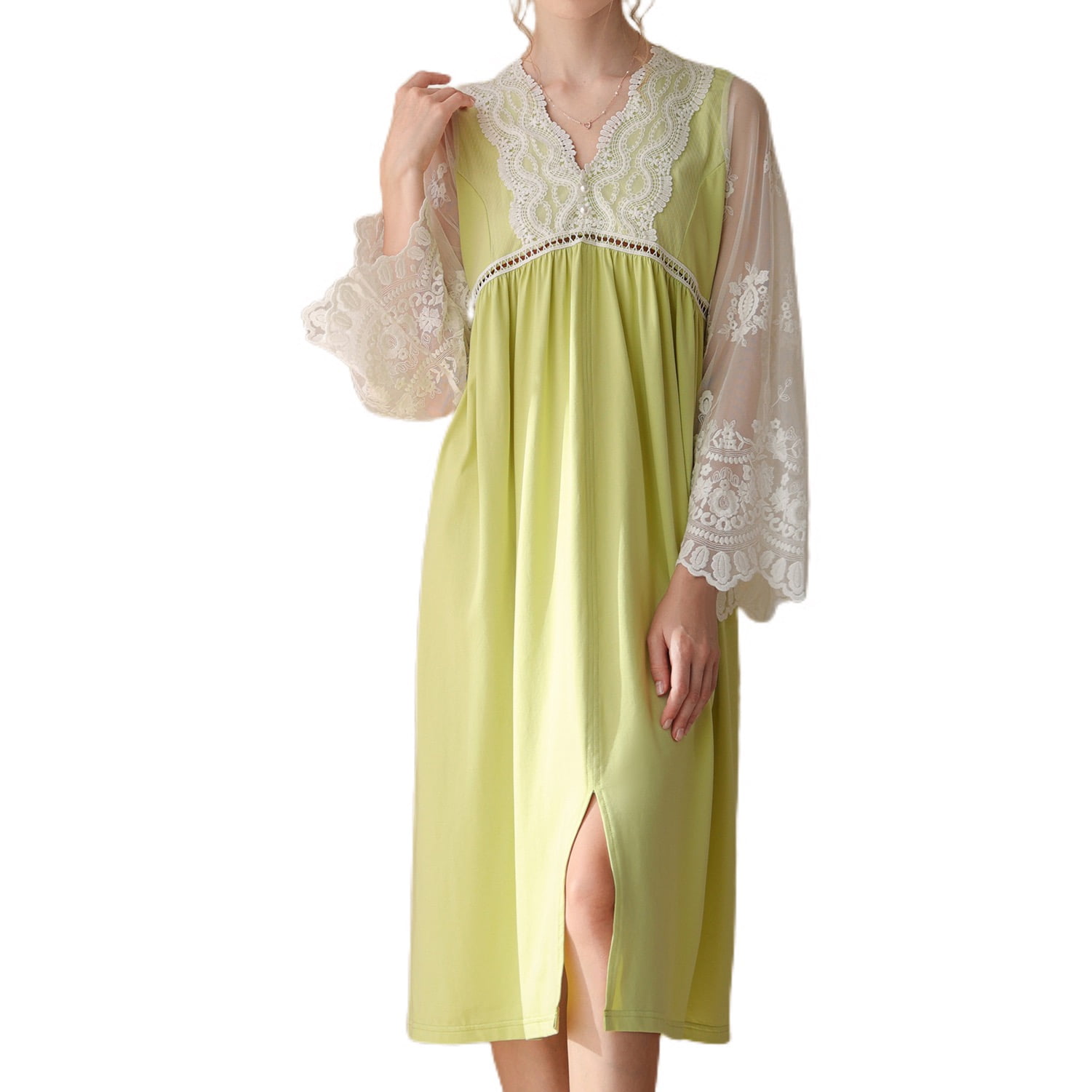 Homgro Women's Cotton Victorian Nightgown Soft Lace Illusion Sheer Bell ...