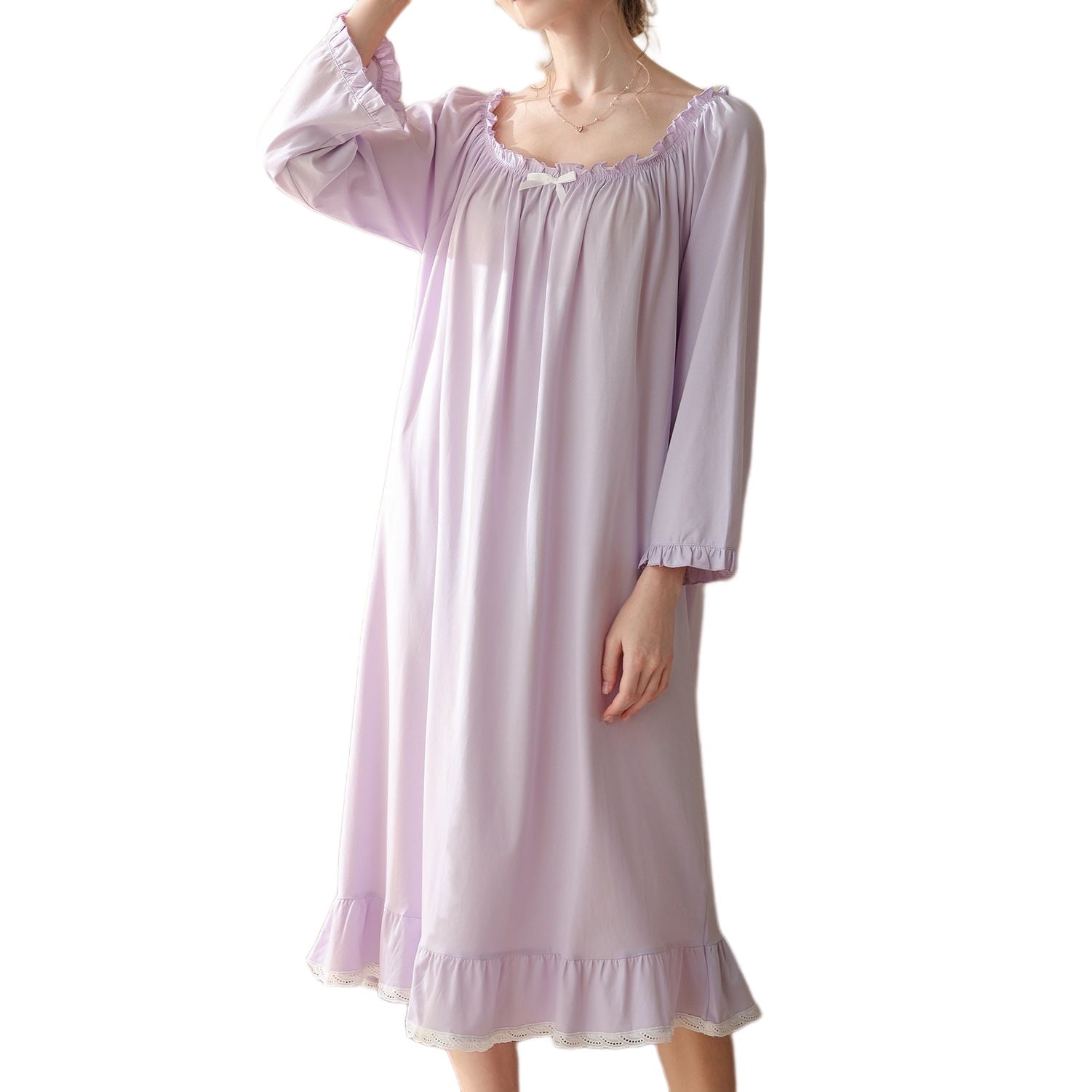 Defitshape Women's Cotton Victorian Nightgown Vintage Sleep Dress Long ...