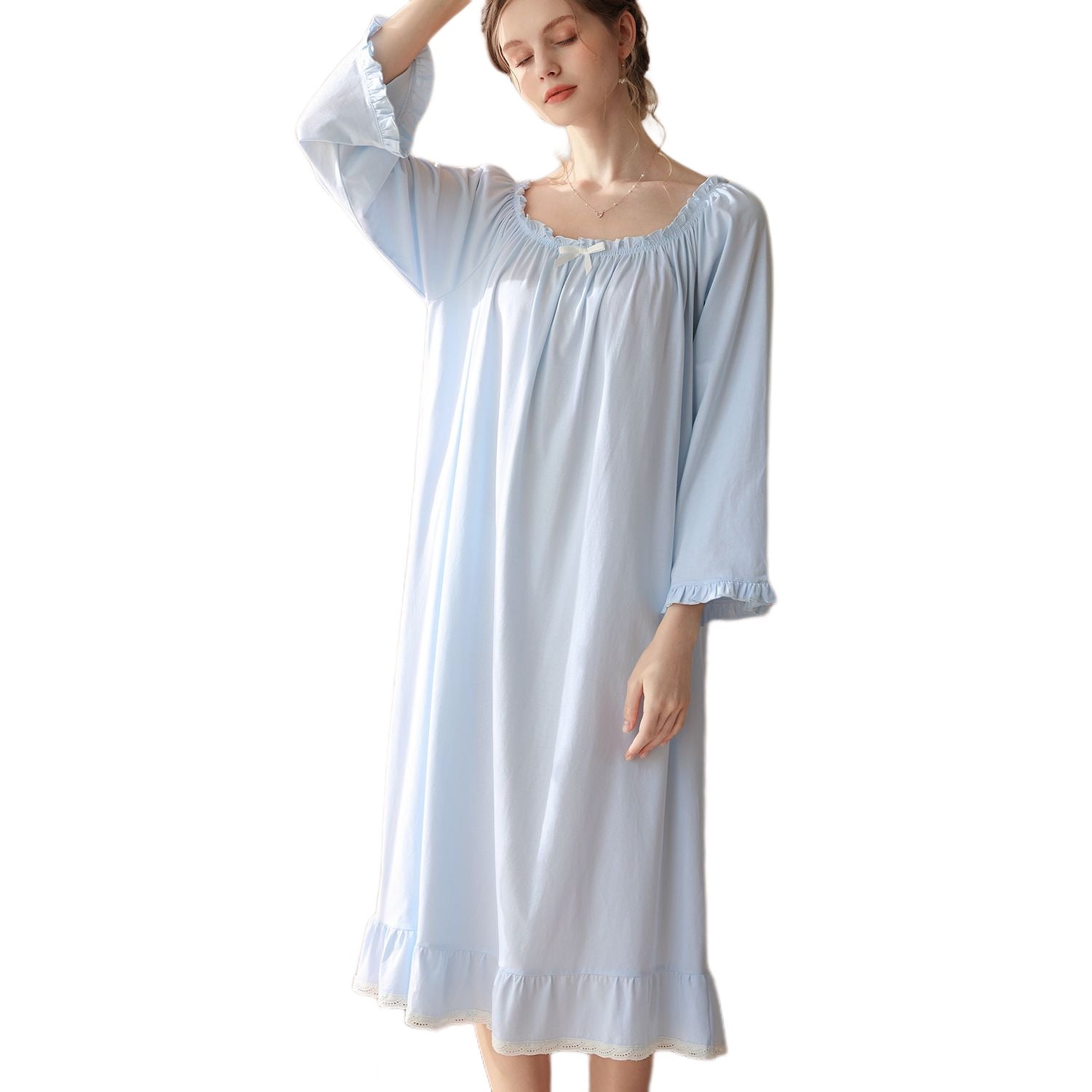 Defitshape Women's Cotton Victorian Nightgown Vintage Sleep Dress Long ...