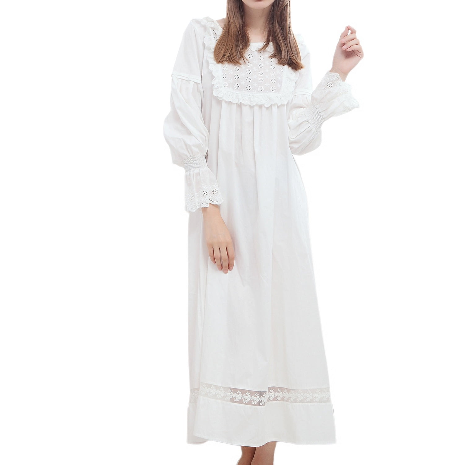 Defitshape Women's Cotton Victorigan Nightgown Ladies Old Fashioned ...