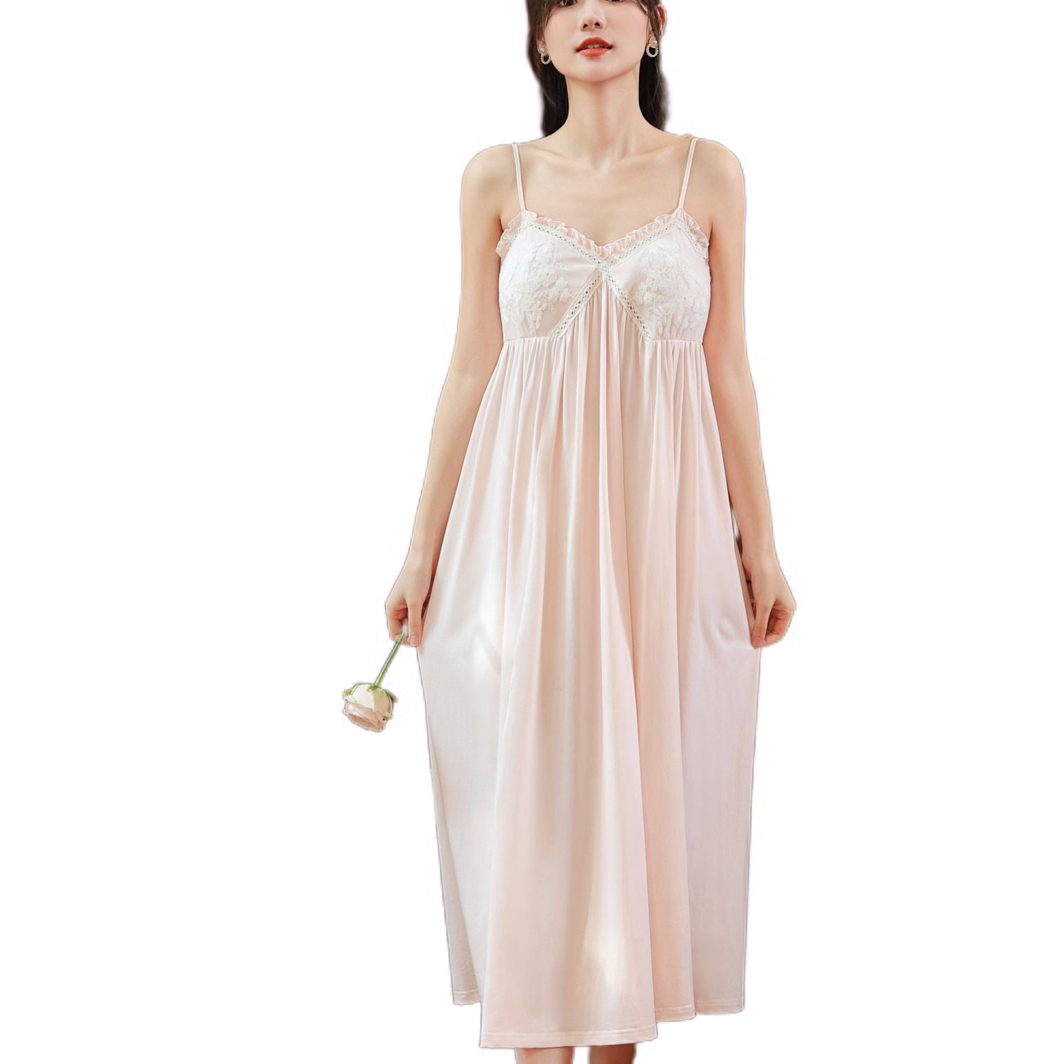 Defitshape Women's Cute Cotton Nightgown Long Pjs Soft Comfy V Neck ...