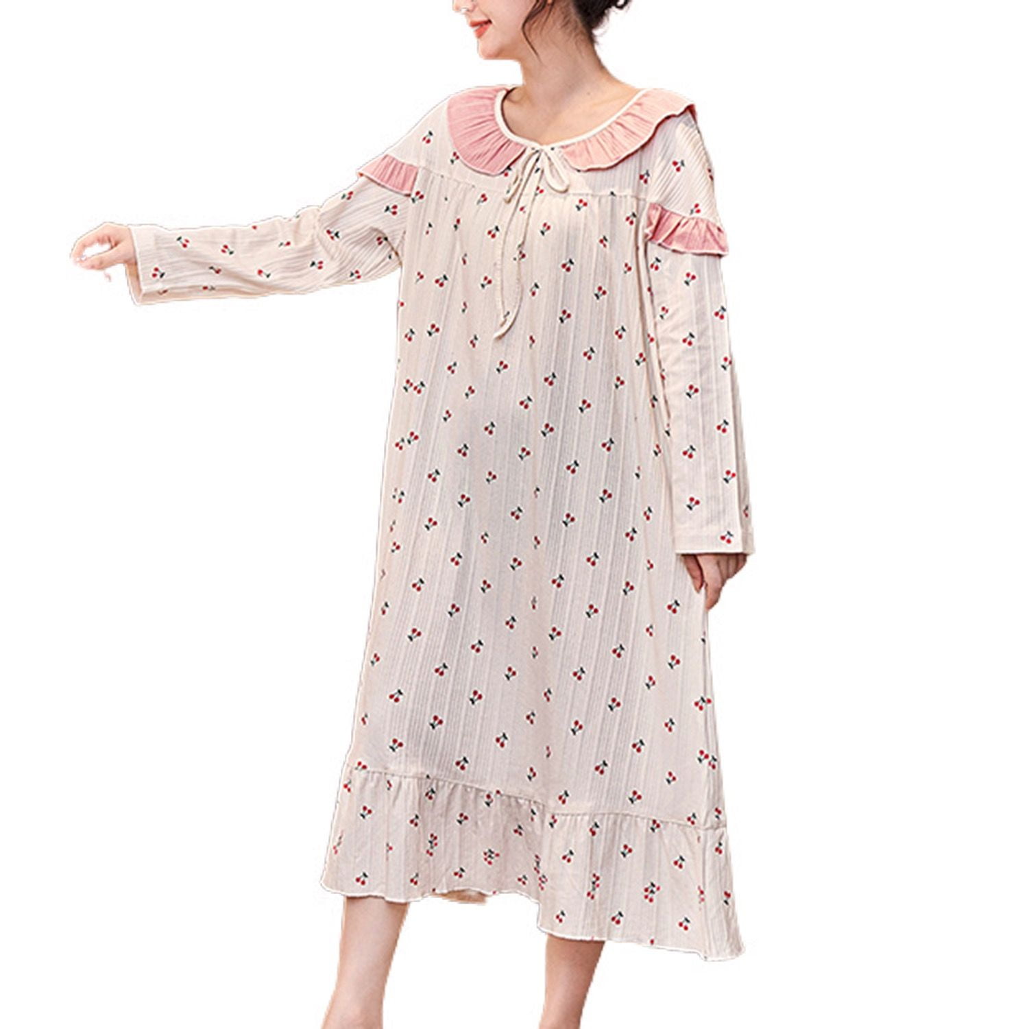 Defitshape Women's Cute Long Sleeve Nightgown Padded Midi Sleep Dress ...