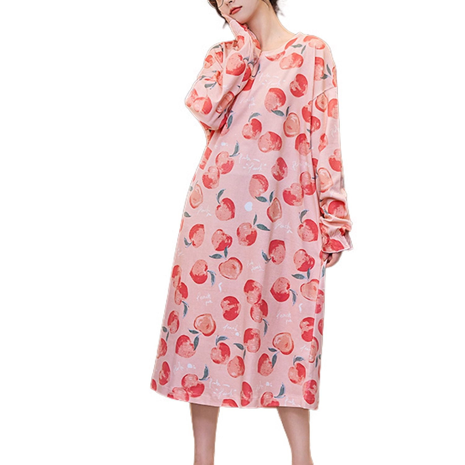 Defitshape Women's Cute Long Sleeve Nightgown Padded Midi Sleep Dress ...