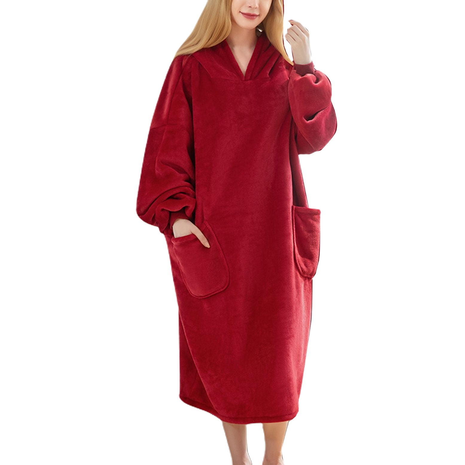 Defitshape Women's Cute Nightgown Long Sleeve Fuzzy Warm Fleece Fall ...
