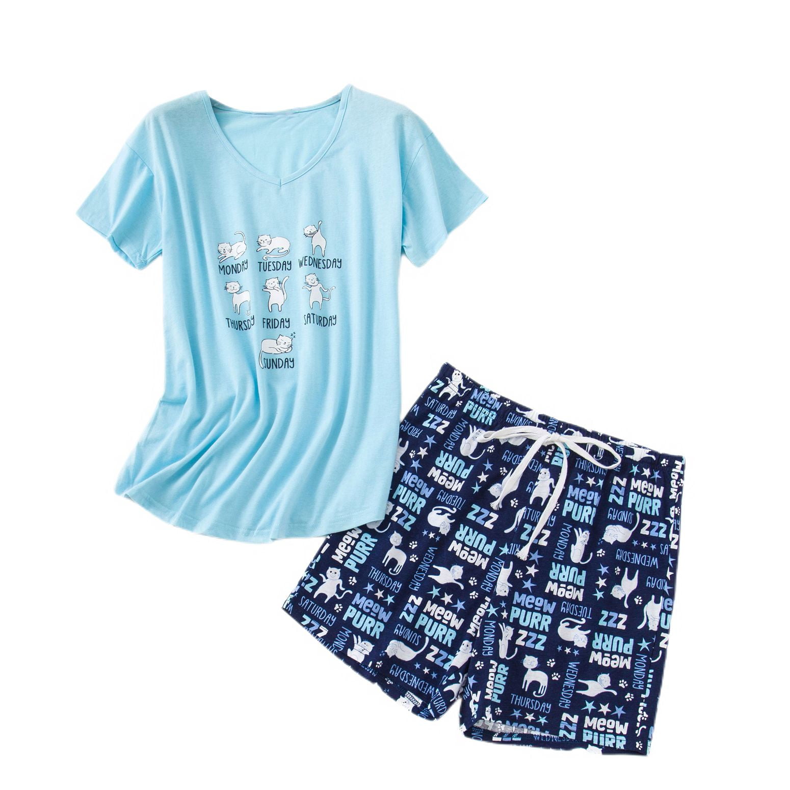 Defitshape Women's Cute Pajamas Cotton Pjs Soft Cartoon Short Summer ...