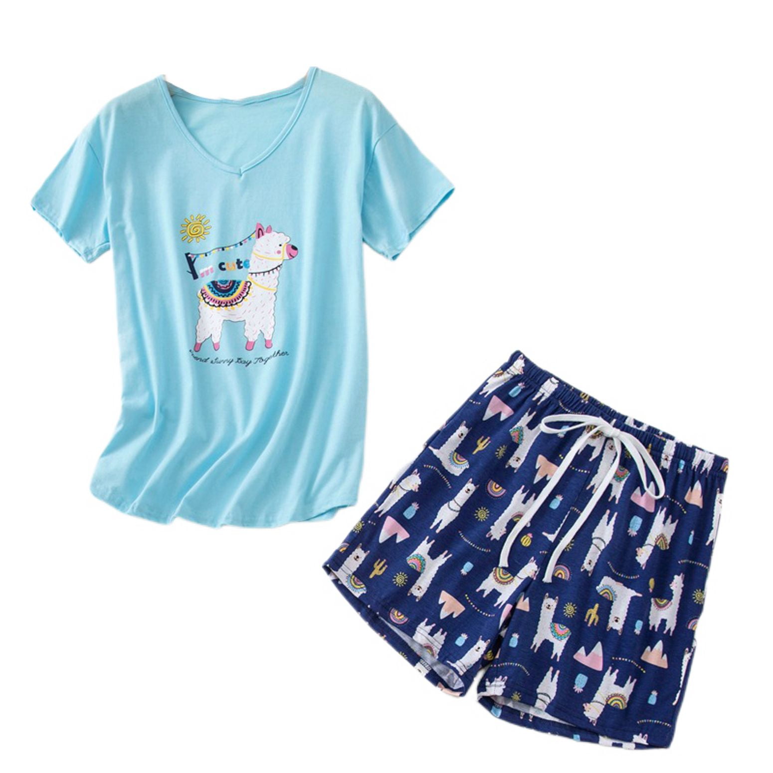 Defitshape Women's Cute Pajamas Cotton Pjs Soft Cartoon Short Summer ...
