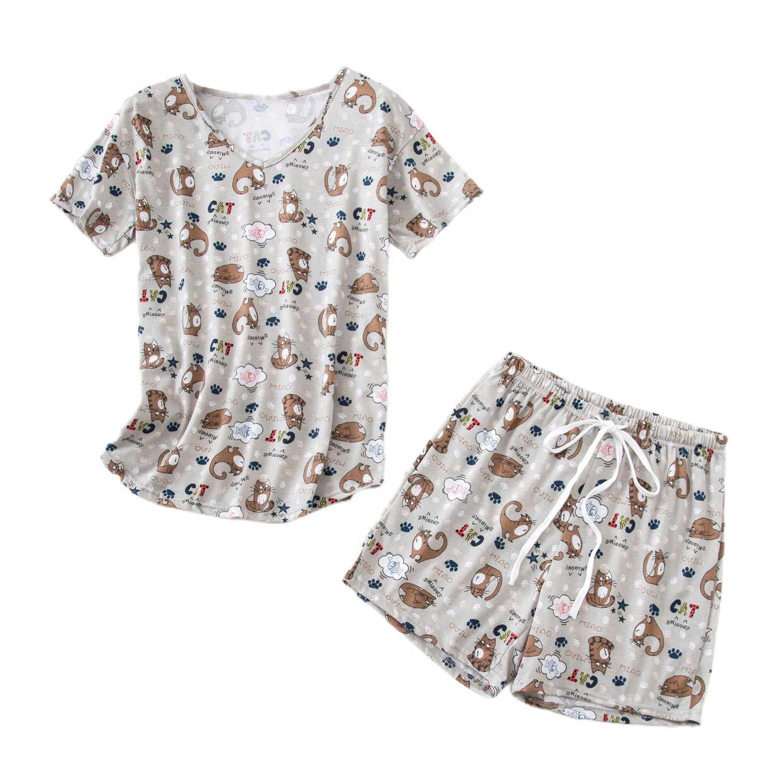 Defitshape Women's Cute Pajamas Cotton Pjs Soft Cartoon Short Summer ...