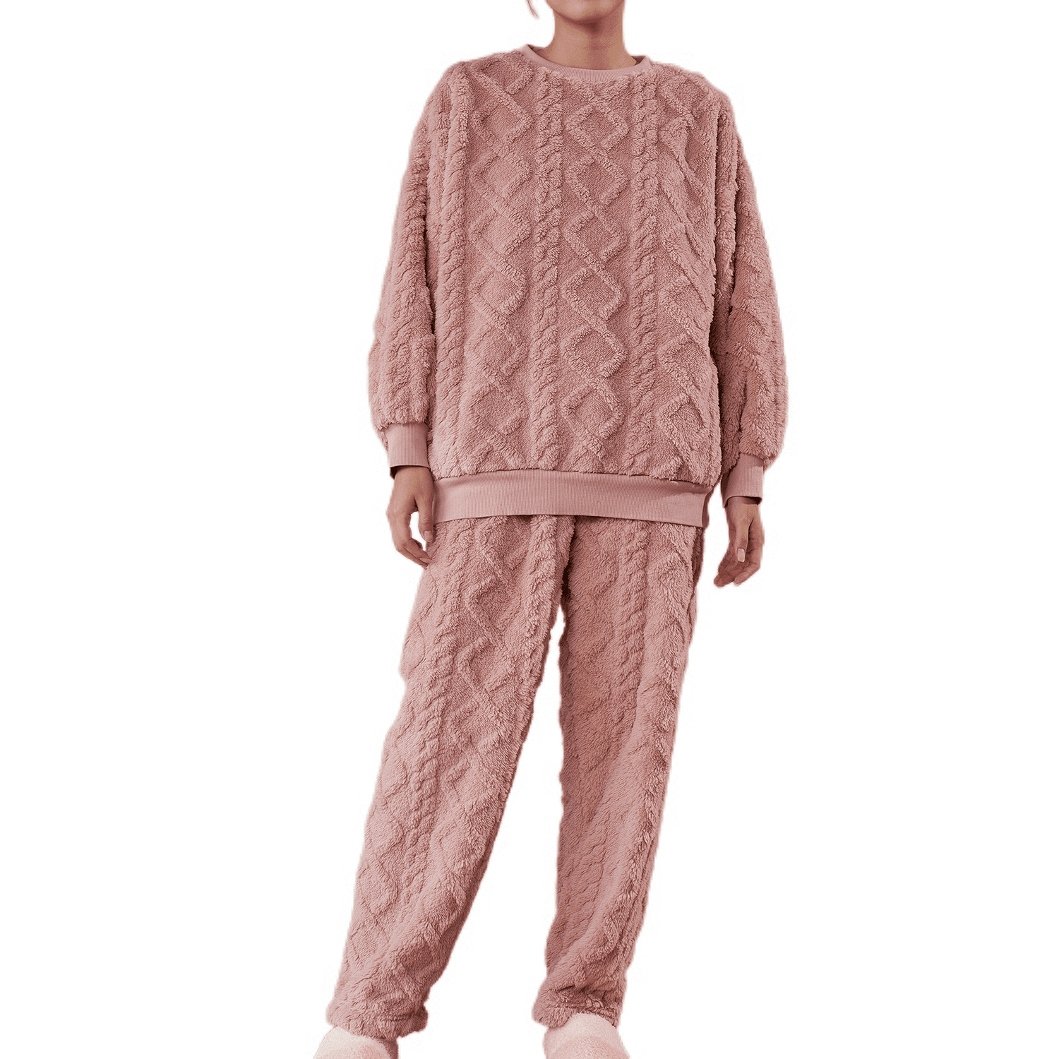 Defitshape Women's Fuzzy Flannel Fleece Pajama Set Comfy Lounge Winter ...