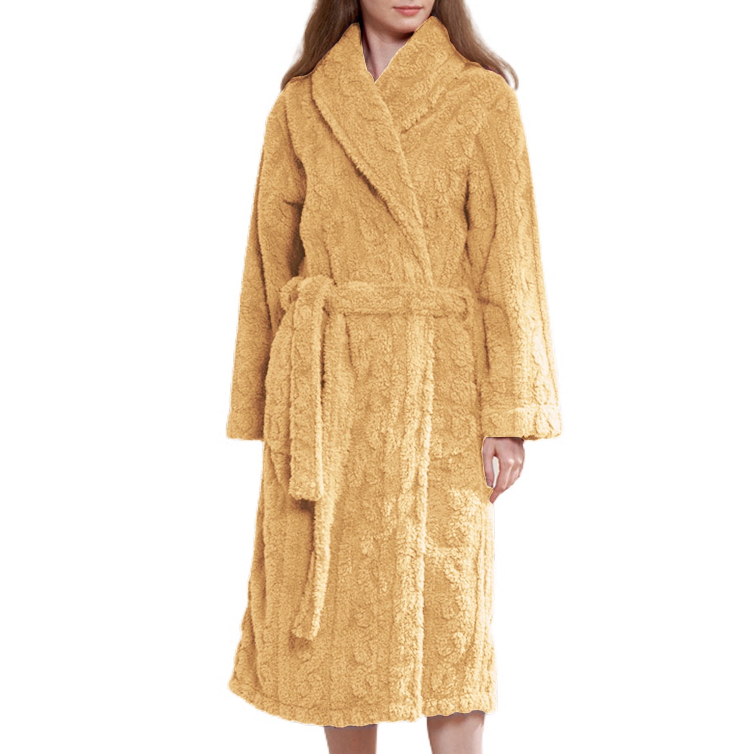 Homgro Women's Fuzzy Fleece Long Robe Cable Knit Shawl Collar SPA Bath ...