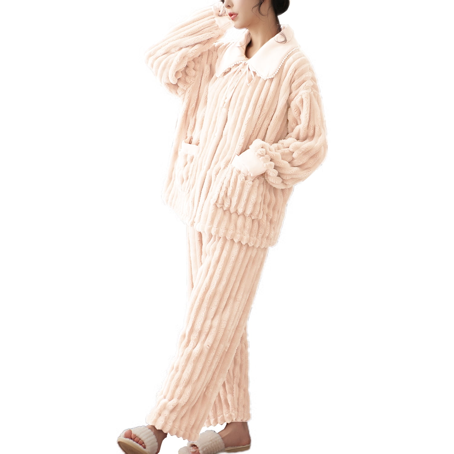 Defitshape Women's Fuzzy Fleece Pajama Set Ladies Cute 2 Piece Pjs ...