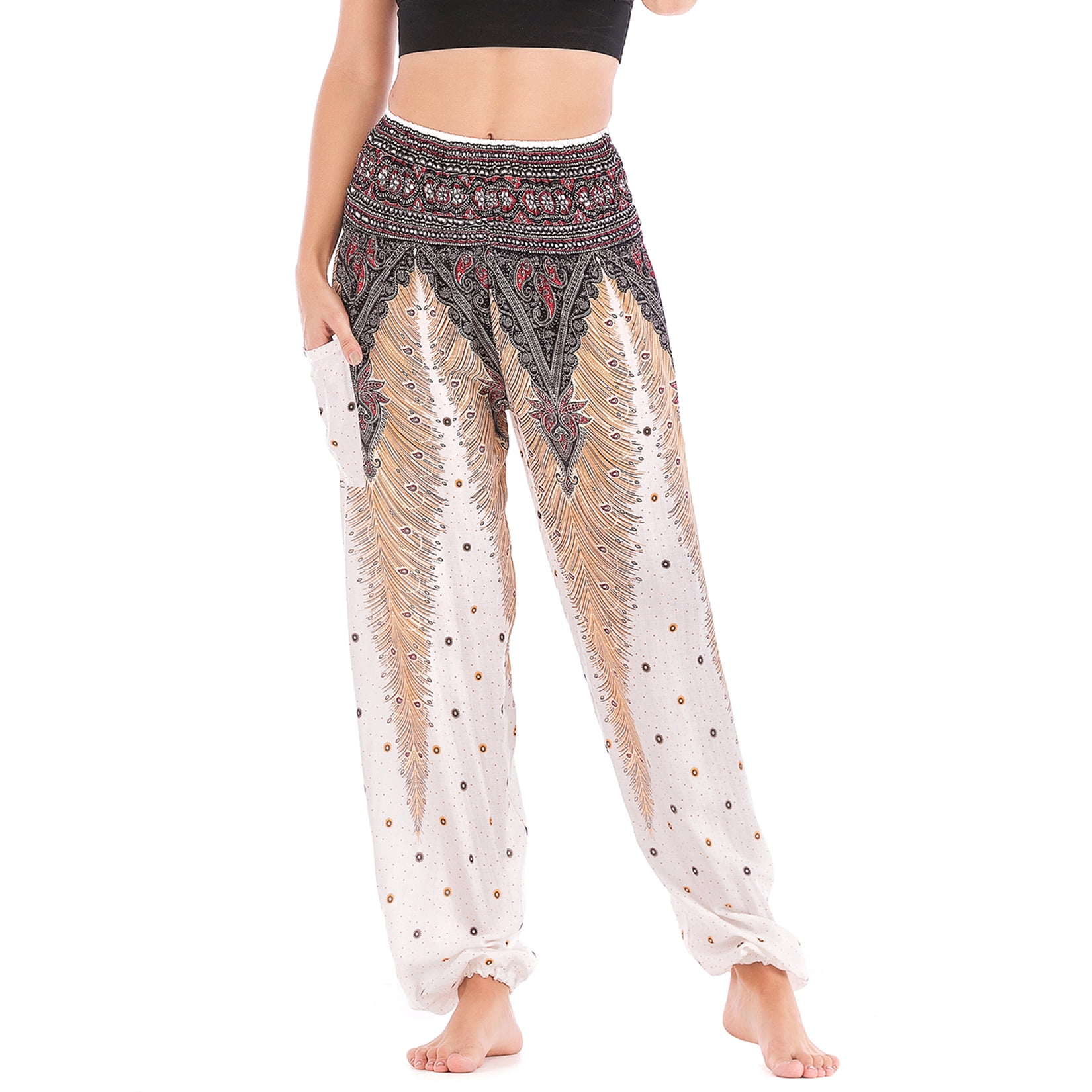 Defitshape Women's Harem Boho Pants Yoga Hippie Jogger Genie Pants with ...