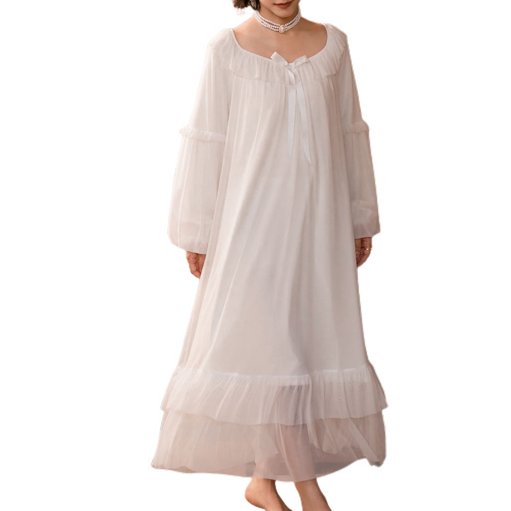Defitshape Women's Lace Petite Victorian Nightgown Comfy Frilly ...